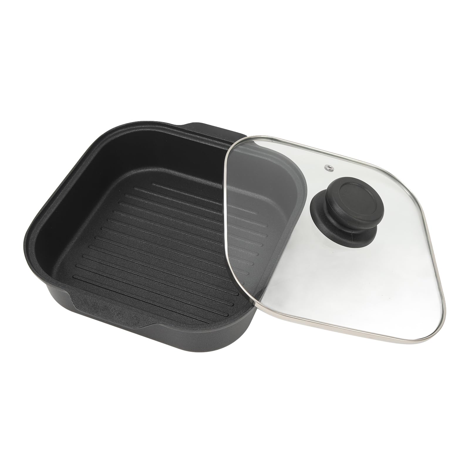 Shipenophy Grill Pan, Cast Aluminum Open Fire Heating Anti Scalding Handle Practical Uniform Heating Non Stick Multifunctional Grill Pan with Lid for Outdoor