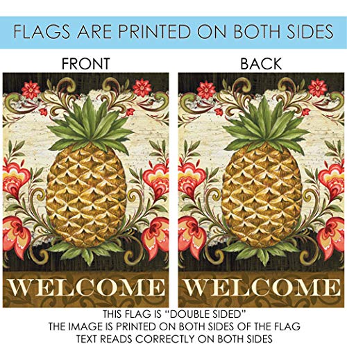 Toland Home Garden 101163 Pineapple & Scrolls Welcome Flag 28x40 Inch Double Sided Welcome Garden Flag for Outdoor House Spring Flag Yard Decoration