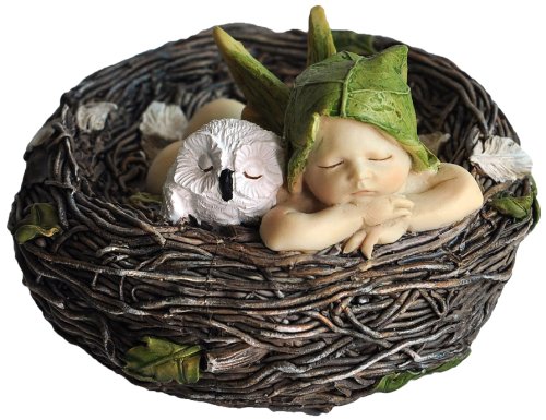 Top Collection 4202 Sleeping Fairy Baby with Owl in Nest Figurines