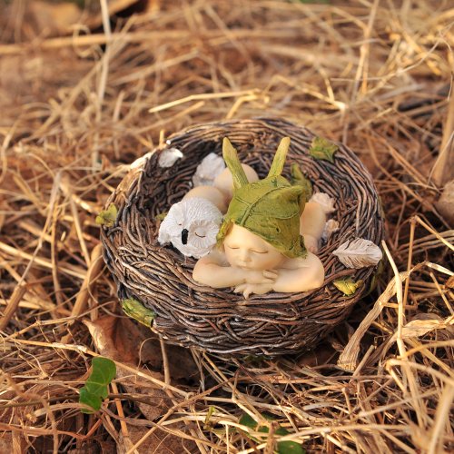 Top Collection 4202 Sleeping Fairy Baby with Owl in Nest Figurines