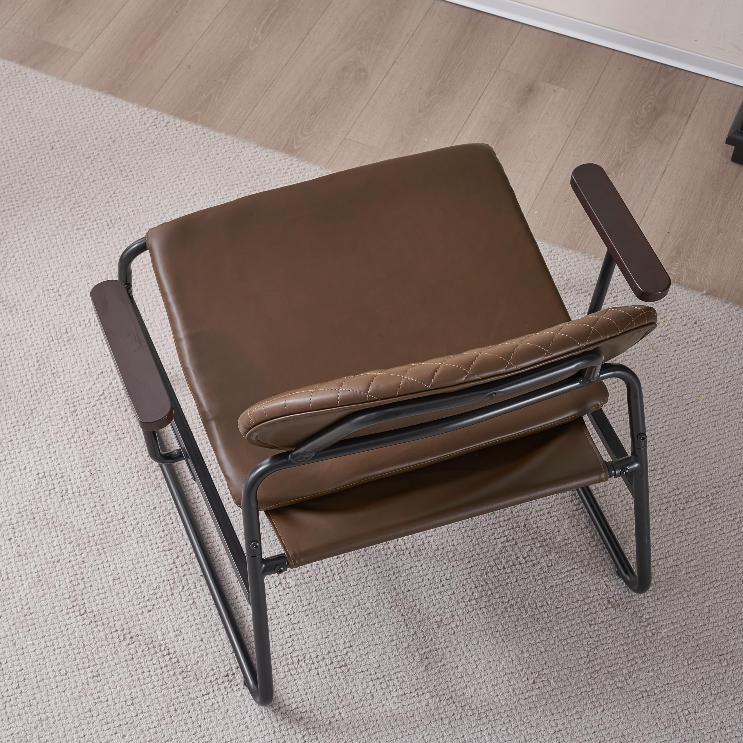 Penifun Accent Metal Frame, PU Leather Upholstered Comfy Oval Back with Lattic, Side Leisure Lounge Arm Chairs Armchairs for Living Room, Bedroom, Dark Brown