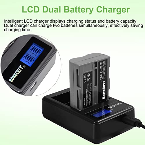 Bonacell EN-EL3E Battery(2 Pack) 2000mAh and LCD Dual Charger Compatible with Nikon D700, D300S, D300, D200, D100, D90, D80, D70, D70s, D50 Digital SLR Camera