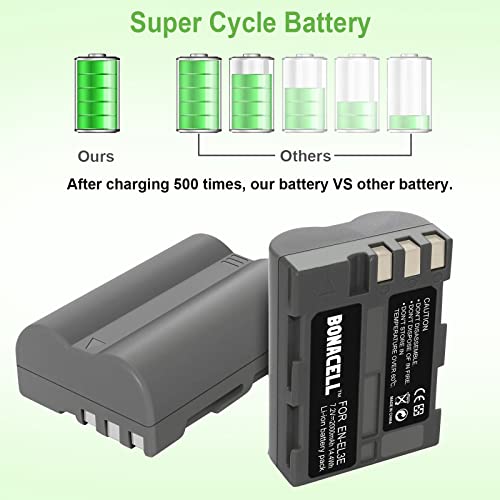 Bonacell EN-EL3E Battery(2 Pack) 2000mAh and LCD Dual Charger Compatible with Nikon D700, D300S, D300, D200, D100, D90, D80, D70, D70s, D50 Digital SLR Camera