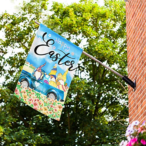 Tatuo 2 Pieces Easter Garden Flag 12 x 18 Inch Double Sided Burlap Yard Flags Holiday Rabbit Gnome House Flag Egg Spring Decorative Flag for Outdoor Decoration
