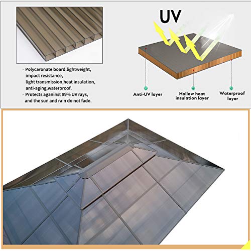 MELLCOM 12 x 16ft Polycarbonate Hardtop Gazebo, Double Roof Aluminum Gazebo, Outdoor Waterproof Gazebo with Netting and Curtains for Patios, Garden, Deck, Lawns