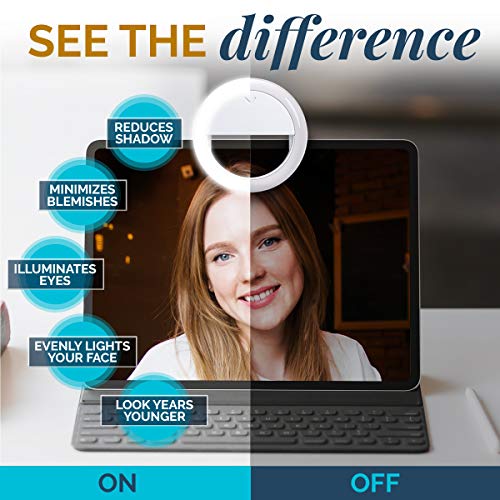 ﻿GearLight Selfie Ring Light for Computer or Phone - Iphone Compatible LED Lighting for Laptop Webcam, Video Recording - Rechargeable Circle Clip on Ringlight - Cute Stuff & Room Decor for Teen Girls