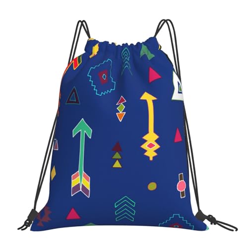 Delhiponics Bohemian Element Arrow Drawstring Backpack Waterproof Gym Sports Trave String Bag Adjustable Lightweight Drawstring Bag Sports Dance Sackpack