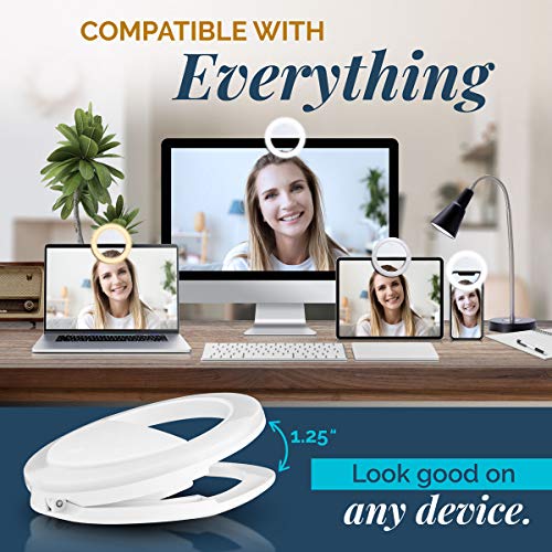 ﻿GearLight Selfie Ring Light for Computer or Phone - Iphone Compatible LED Lighting for Laptop Webcam, Video Recording - Rechargeable Circle Clip on Ringlight - Cute Stuff & Room Decor for Teen Girls