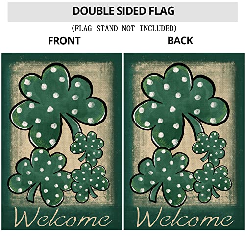 Welcome St Patricks Day Garden Flag 12x18 Double Sided,Lucky Shamrock with Dots Small Yard Flag,Spring Saint Patrick Decors for Farmhouse Outside Outdoor Holiday