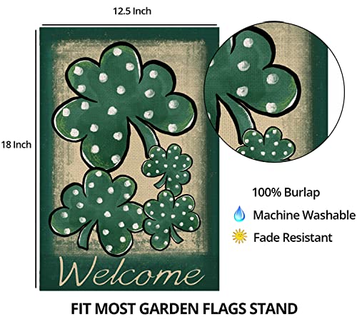 Welcome St Patricks Day Garden Flag 12x18 Double Sided,Lucky Shamrock with Dots Small Yard Flag,Spring Saint Patrick Decors for Farmhouse Outside Outdoor Holiday