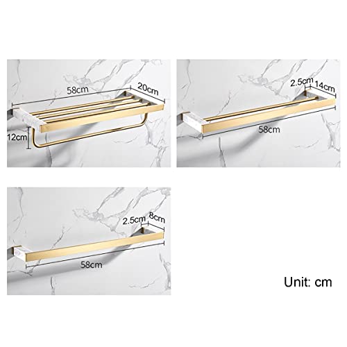 Towel Rack Hand Towel Bar Marble Bathroom Towel Holder Rustproof Wall Mount Brushed Brass, Bathroom Hardware Accessories Towel Shelf (Color : Bath Towel Rack)