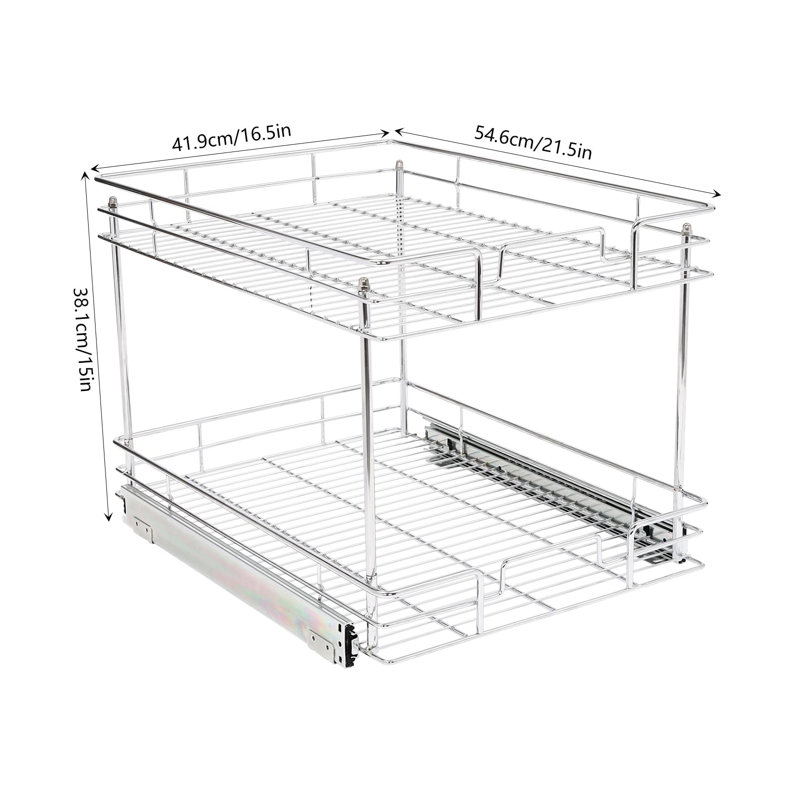 Vintoro Cabinet Organizer,Kitchen Helper,Pull Out Cabinet Organizer,Sink Organizer and Storage,2-Tier Cabinet Pull Out Shelves,for Bathroom,Laundry Room,Kitchen,Pantry(Silver,21.5 * 16.5 * 15in)