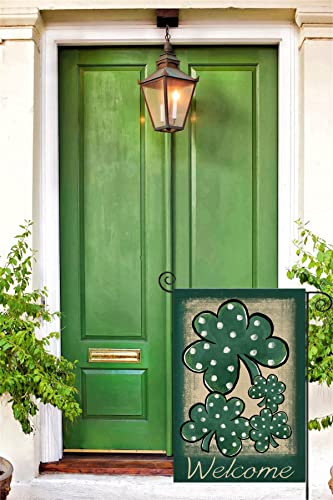 Welcome St Patricks Day Garden Flag 12x18 Double Sided,Lucky Shamrock with Dots Small Yard Flag,Spring Saint Patrick Decors for Farmhouse Outside Outdoor Holiday