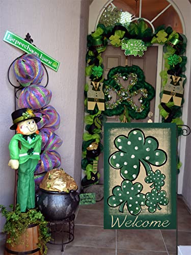 Welcome St Patricks Day Garden Flag 12x18 Double Sided,Lucky Shamrock with Dots Small Yard Flag,Spring Saint Patrick Decors for Farmhouse Outside Outdoor Holiday