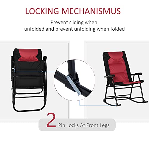 Outsunny 2 Piece Outdoor Rocking Chair Set, Patio Furniture Set with Folding Design, Armrests for Porch, Camping, Balcony, Red