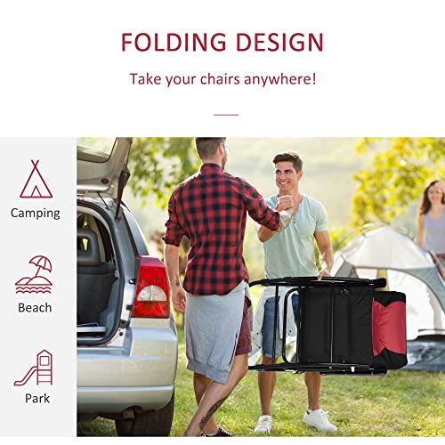Outsunny 2 Piece Outdoor Rocking Chair Set, Patio Furniture Set with Folding Design, Armrests for Porch, Camping, Balcony, Red
