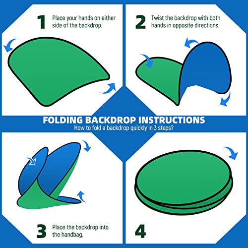 【Updated】 Portable Webcam Background, 75cm Collapsible Green Background 2-in-1 Green and Blue Screen for Video Chats, Zoom, Green Screen for Chair