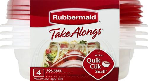 Rubbermaid TakeAlongs 2.9-Cup Square Food Storage Containers, 4-Pack, Chili Red