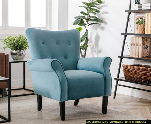 Blue Accent Chair, Unique Chair Armchair Solid Wood Comfy Modern Home Furniture for Living Room 32" Lx28.75 Wx38.25 H