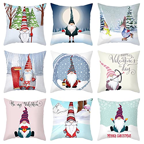 Scceatti Christmas Throw Pillow Covers 18x18 in Short Plush Fluffy Square Farmhouse Pillow Cover with Zipper Gnomes Trendy Theme New Pillowcases Protector for Couch Bed Living Room Decorations Gifts