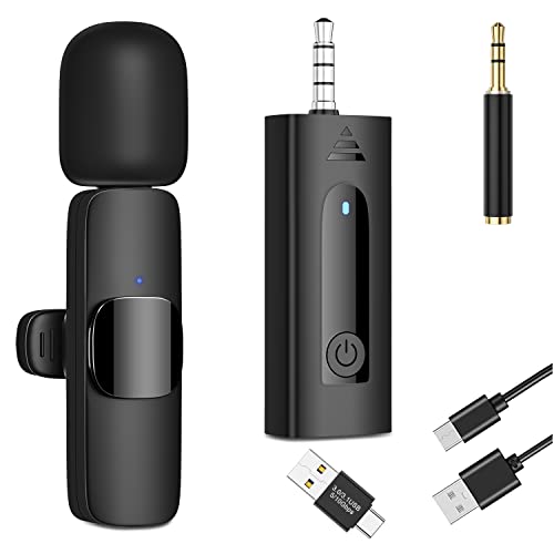 HMKCH Wireless Lavalier Microphone for DSLR Camera/Gopro/Computer/Laptop/MacBook/iPhone/iPad/Tablet, Professional Cordless Clip On Lapel Mic for Video Recording, YouTube, Vlog, Interview, Podcast