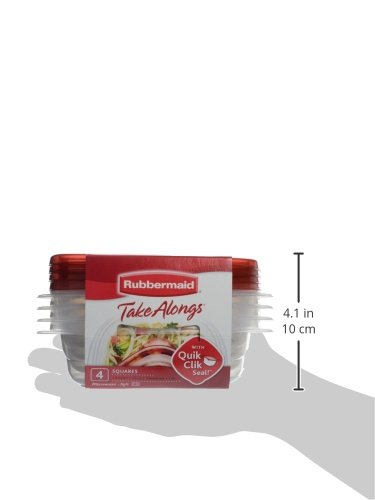 Rubbermaid TakeAlongs 2.9-Cup Square Food Storage Containers, 4-Pack, Chili Red