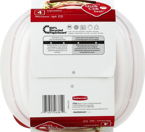 Rubbermaid TakeAlongs 2.9-Cup Square Food Storage Containers, 4-Pack, Chili Red