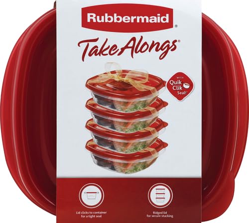 Rubbermaid TakeAlongs 2.9-Cup Square Food Storage Containers, 4-Pack, Chili Red