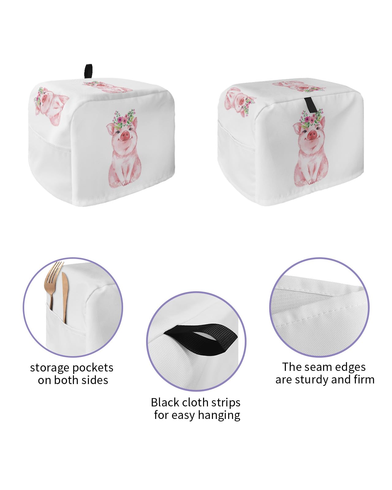 Toaster Covers 4 Slice Pink Piggy Floral Wreath Bread Maker Cover Little Cute Animal Funny Pet Kitchen Bakeware Protecto Fingerprint Protection Small Kitchen Appliance Dust Covers Large