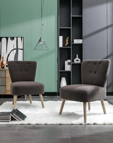 Dark Grey Accent Chair, Unique Chairs Armless Wool Comfy Modern Home Furniture for Living Room 26.38" L X 22.05" W 33.86" H