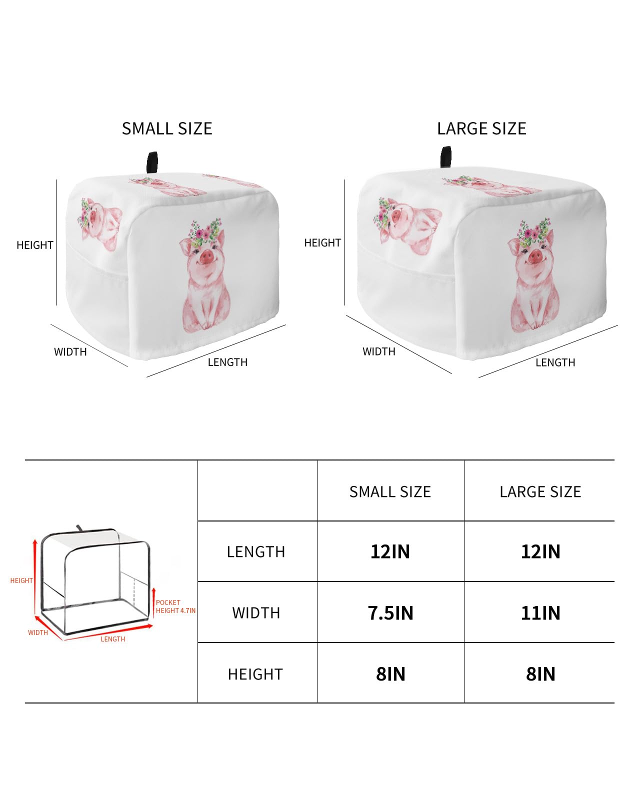 Toaster Covers 4 Slice Pink Piggy Floral Wreath Bread Maker Cover Little Cute Animal Funny Pet Kitchen Bakeware Protecto Fingerprint Protection Small Kitchen Appliance Dust Covers Large