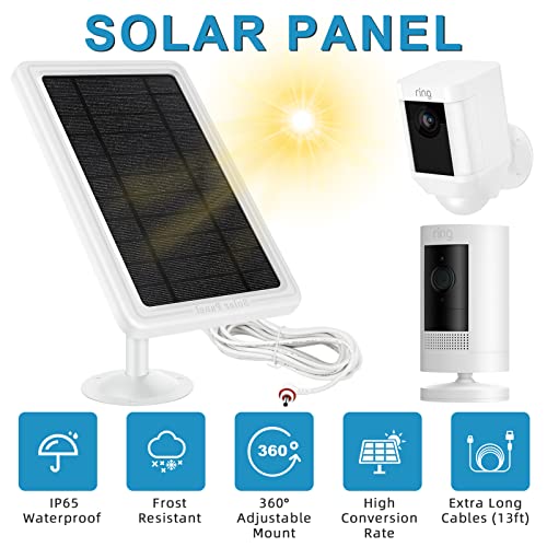 Ring Camera Solar Panel Charger, Solar Panel for Ring Stick Up Cam 2nd & 3rd Gen, Ring Spotlight Cam Battery, 5V 4.5W Output Super Fast Charging 3.5mm Plug to Device (2Pack)