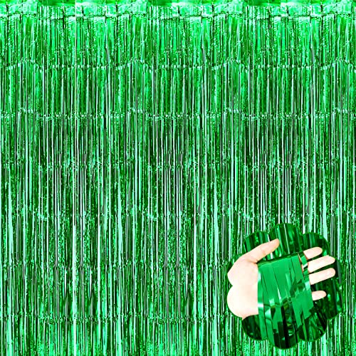8 Pack Green Tinsel Foil Fringe Curtain Backdrop, 3.28Ft x 8.2Ft Metallic Streamers for Photo Booth Birthday Wedding Bridal Shower Bachelorette New Year Party St Patrick Day Decorations