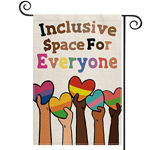 AVOIN colorlife Inclusive Space for Everyone Garden Flag Double Sided, LGBT Pride Parade Community Gay Pride Lesbian Transgender Bisexual Yard Outdoor Decoration 12.5 x 18 Inch