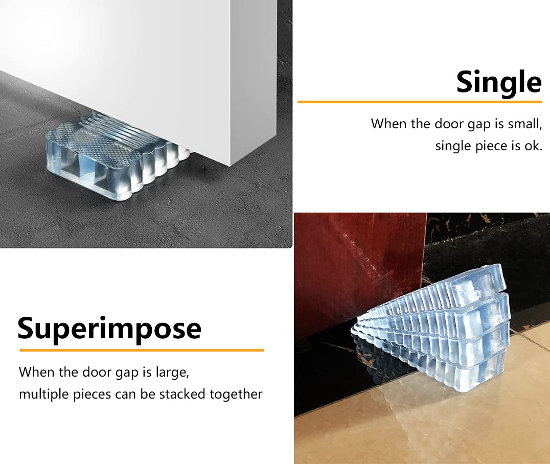 Oksdown 4 Pack Clear Rubber Door Stopper Wedge Sturdy Door Stop Stackable Anti Slip Heavy Duty Silicone Transparent Doorstop for Floor Patio