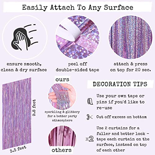 Light Purple Foil Fringe Curtain Backdrop (2 Pack) - 9.8 x 3.3 ft Photo Booth Backdrop Curtain for Parties - Tinsel Curtain Fringe Backdrop Party Decorations for Birthday, Wedding, Bachelorette Party