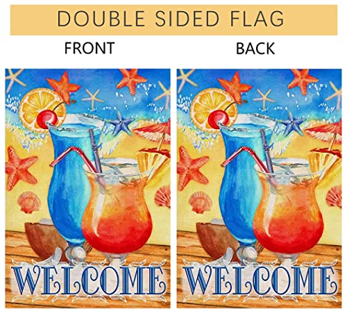 Summer Welcome Garden Flags for Outside 12x18 Double Sided Tropical Hawaii Beach Vertical Garden Yard Flags Pool Home Party Outdoor Garden Decor Banner