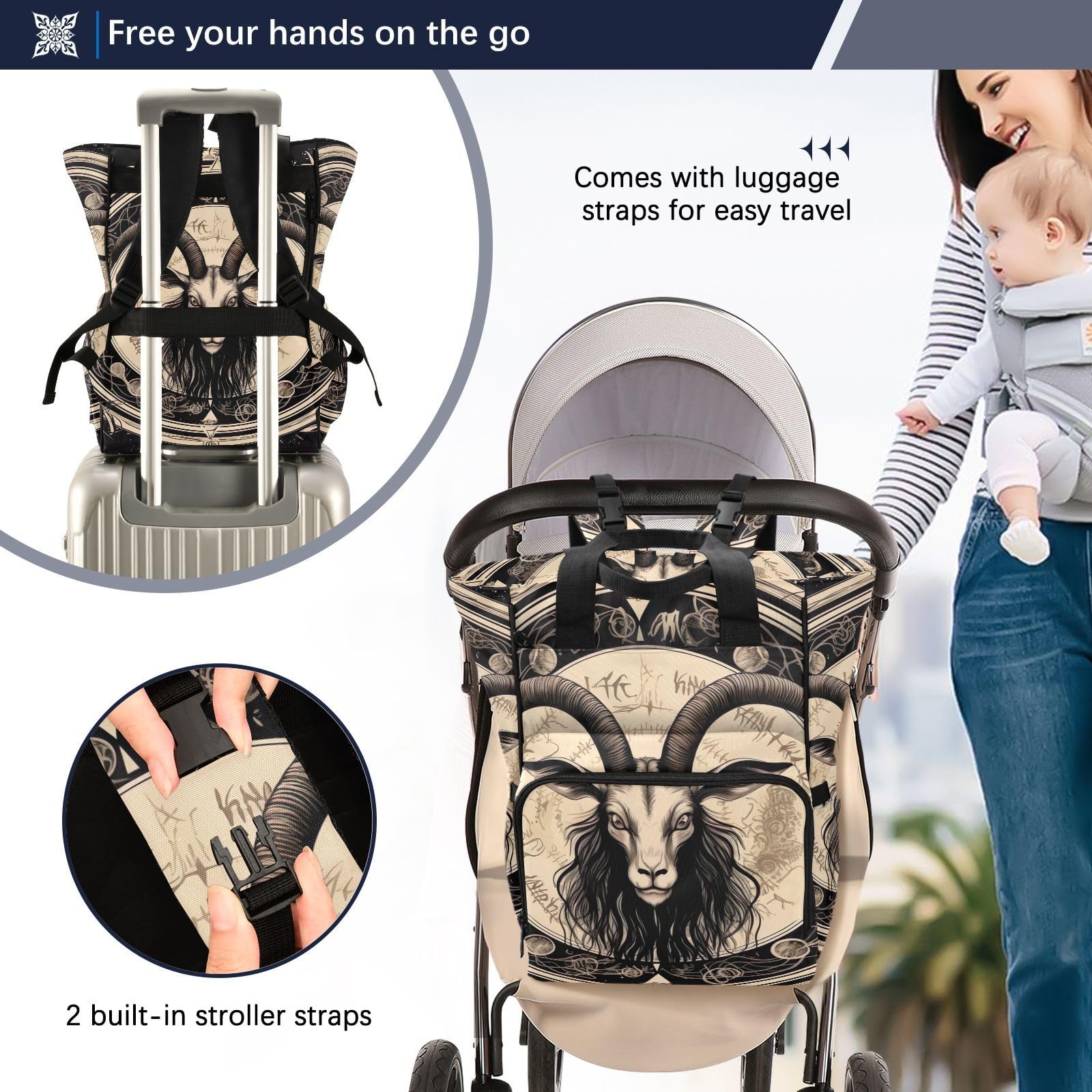 xigua Goat Symbol Diaper Bag Backpack Multi Function Baby Changing Bags Waterproof Large Capacity Travel Back Pack for Mom Dad