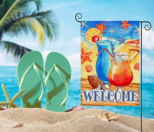Summer Welcome Garden Flags for Outside 12x18 Double Sided Tropical Hawaii Beach Vertical Garden Yard Flags Pool Home Party Outdoor Garden Decor Banner