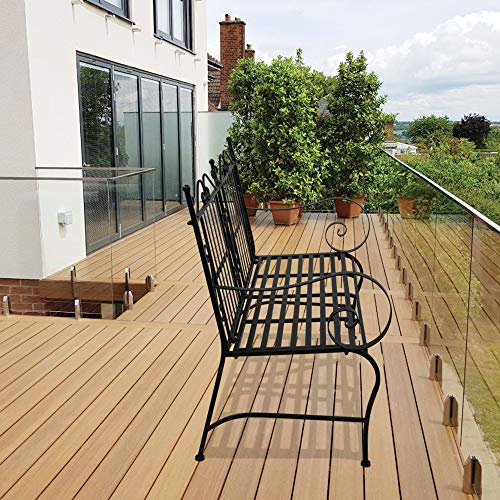 VINGLI Patio Steel Garden Bench with Black Finish, Weather Resistant Patio Metal Bench for Courtyards, Lawns, Balconies, Pools and Beaches