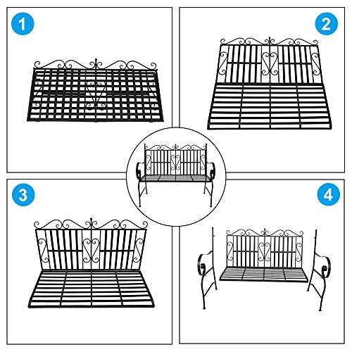 VINGLI Patio Steel Garden Bench with Black Finish, Weather Resistant Patio Metal Bench for Courtyards, Lawns, Balconies, Pools and Beaches