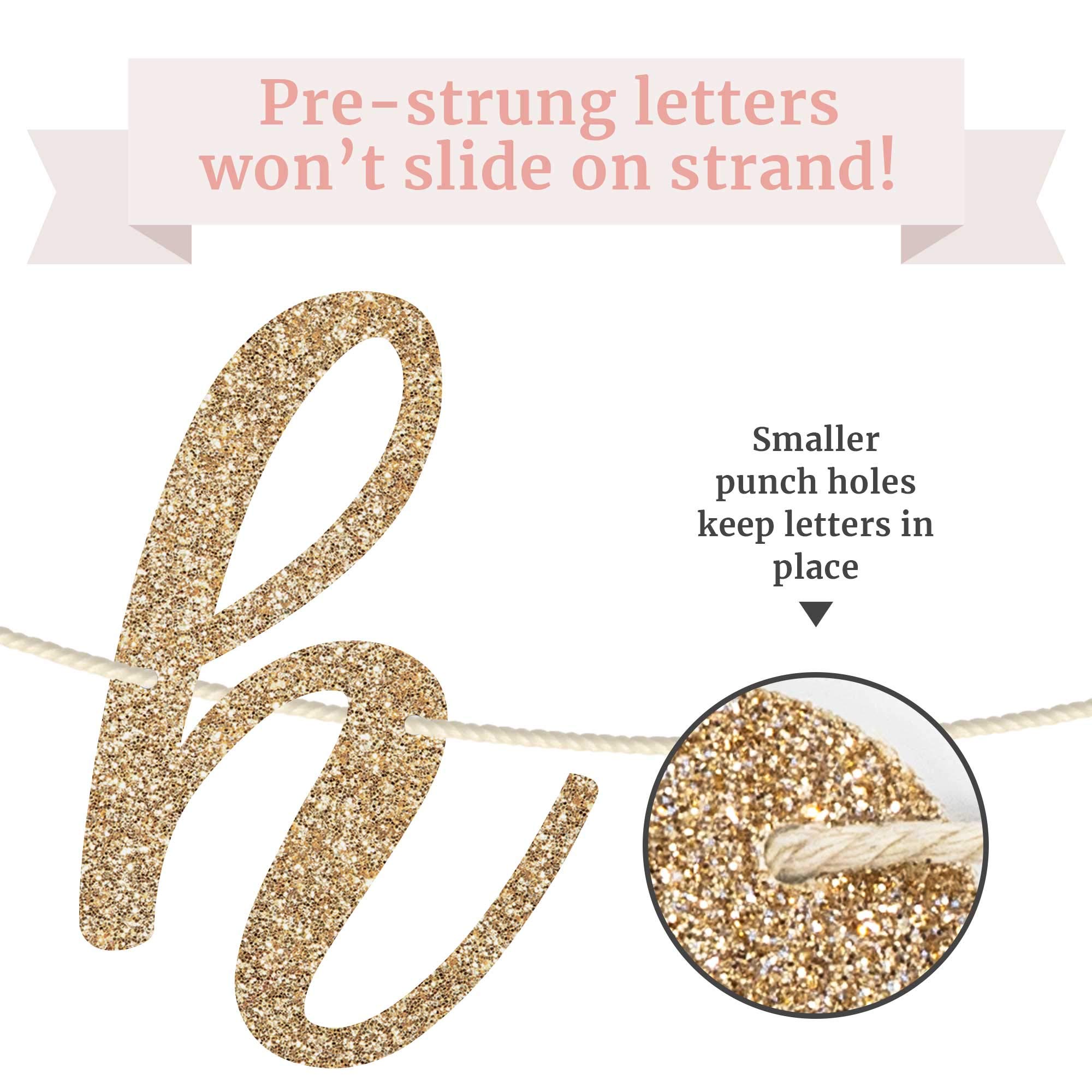 Pre-Strung Happy Birthday Banner - NO DIY - Gold Glitter Birthday Party Banner in Script - Pre-Strung Garland on 6 ft Strands - Gold Birthday Party Decorations & Decor. Did we mention no DIY?