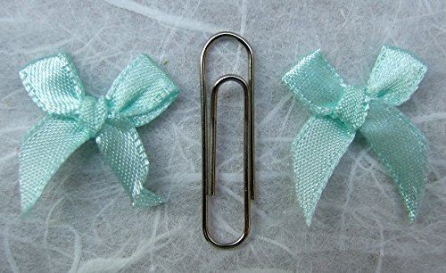 ICRAFY 100 Tiny Satin Ribbon Bows Blue Sea Color Mini Embellishment Craft Artificial Applique Wedding Ribbon Width 7 mm.