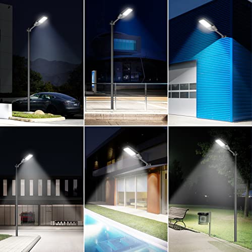 TENKOO 2 Pack 800W Solar Street Light, Light Control&PIR Motion Sensor, Dusk to Dawn Security Solar Powered Parking Lot 50000 Lumens for Square,Yard, Garden,Basketball Court