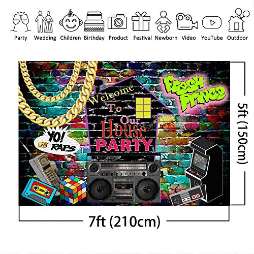 Mocsicka Hip Hop Graffiti Theme Photography Backdrops 80's 90's Colorful Brick Wall Photo Booth Vinyl Retro Music Rock Punk Party Banner Decorations Studio Props (7x5ft)