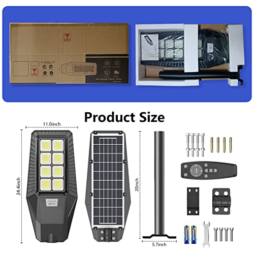 TENKOO 2 Pack 800W Solar Street Light, Light Control&PIR Motion Sensor, Dusk to Dawn Security Solar Powered Parking Lot 50000 Lumens for Square,Yard, Garden,Basketball Court