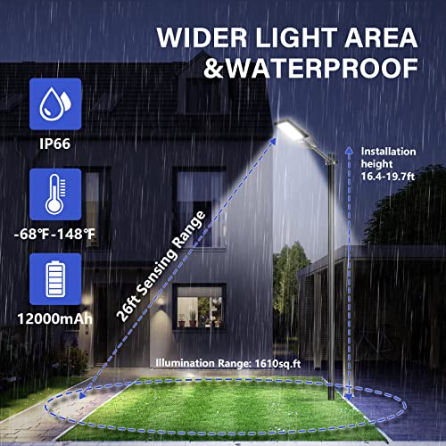 TENKOO 2 Pack 800W Solar Street Light, Light Control&PIR Motion Sensor, Dusk to Dawn Security Solar Powered Parking Lot 50000 Lumens for Square,Yard, Garden,Basketball Court