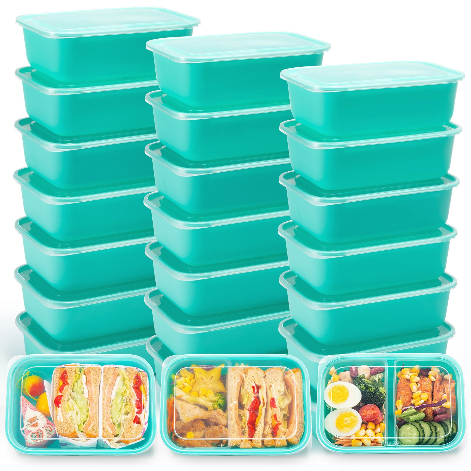 Glotoch Meal Prep Containers Reusable,38OZ 1or2 Compartment To Go Containers, Double Use as Divided Plastic Food Prep Containers with Lids for Lunch, Microwave&Freezer Safe, BPA-Free,30 Packs, Teal