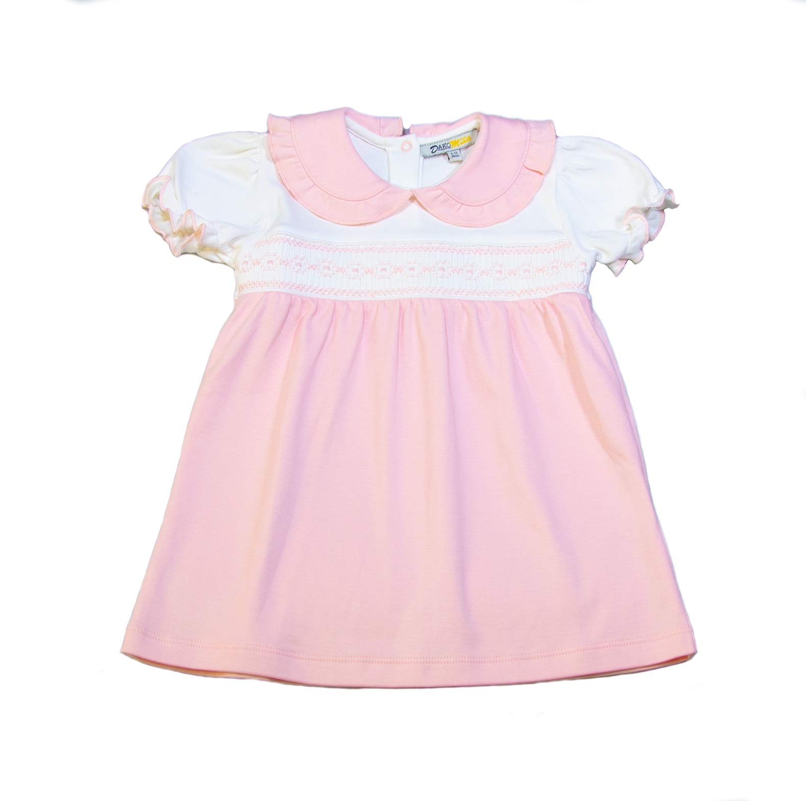 Dakomoda Baby Girls' 100% Organic Pima Cotton Dress - Pink Smocked Easter Dress Diaper Cover 9-12