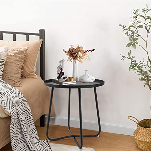 ECOMEX Patio Side Table, Outdoor Indoor End Table Metal Side Table Waterproof Round Metal End Table Weather Resistant Round End Table for Bedroom Living Room Patio Garden Balcony Yard Porch, Black